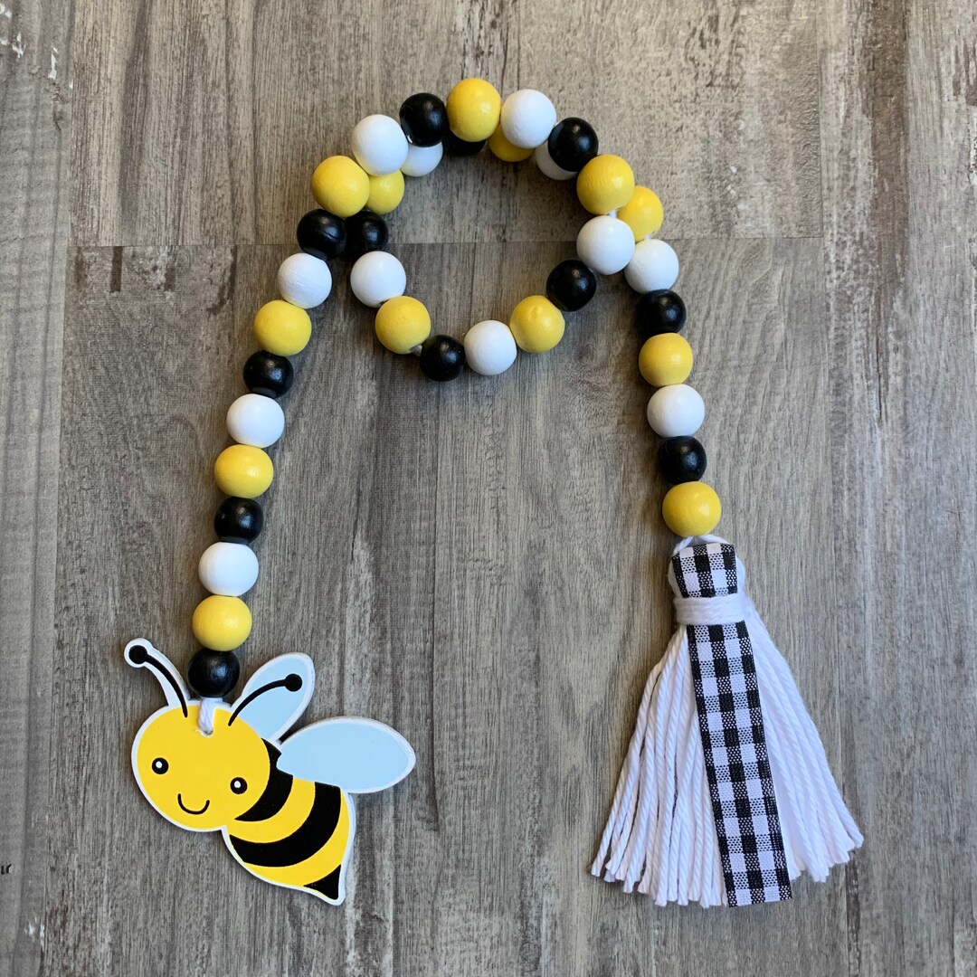 Bumblebee Wood Bead Garland 27 Strand Tassels Tag Farmhouse Beads ...