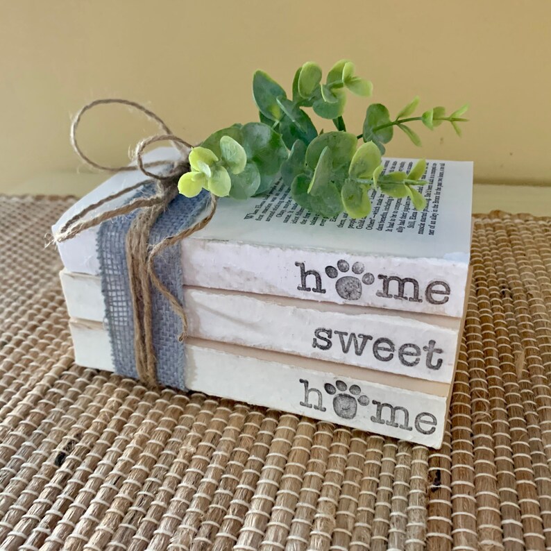 Hand Stamped Book Stack Home Sweet Home - Etsy
