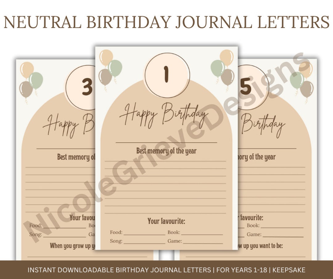 Neutral Birthday Journal Letters - Etsy
