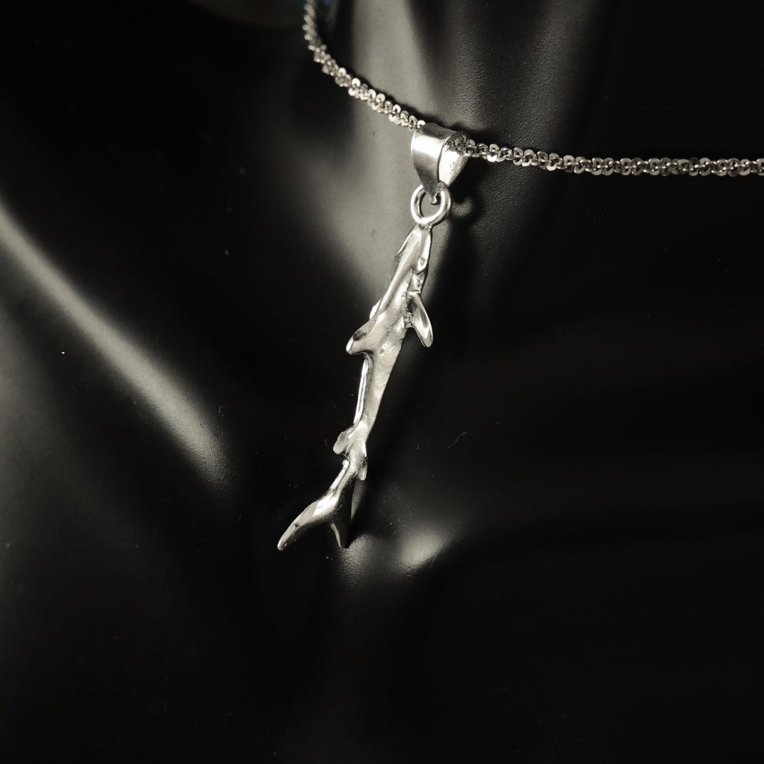 Silver Shark Charm. 1 1/4" Long + 1/4" Bail .925 Sterling, Diamond Cut ...