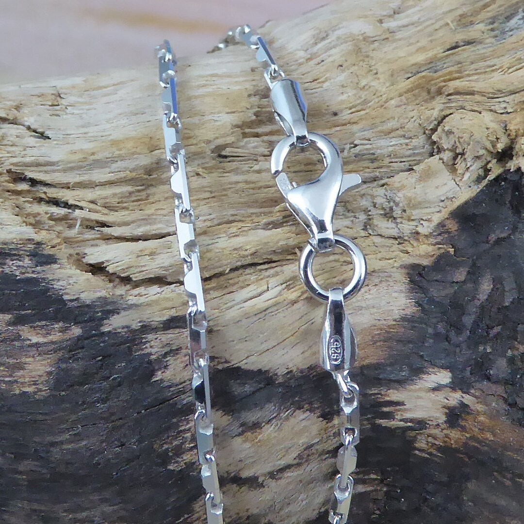 Sterling Silver Rhodium Plated Rectangular Italian Link Chain. 1.3 Mm ...