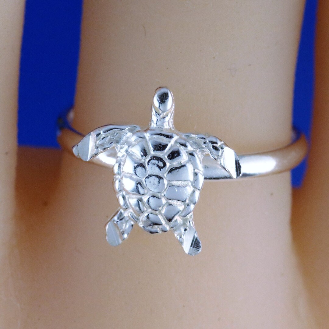 Silver Sea Turtle Ring. 1/2" Tall .925 Sterling Diamond Cut, Sea Life ...