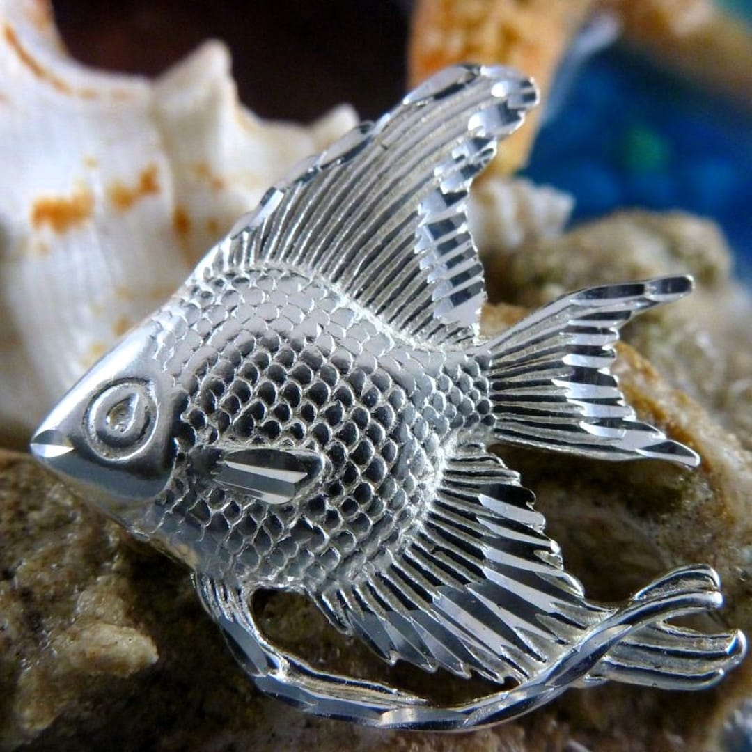 Silver Angelfish Slide, 1" Tall .925 Sterling, Diamond Cut, Freshwater ...