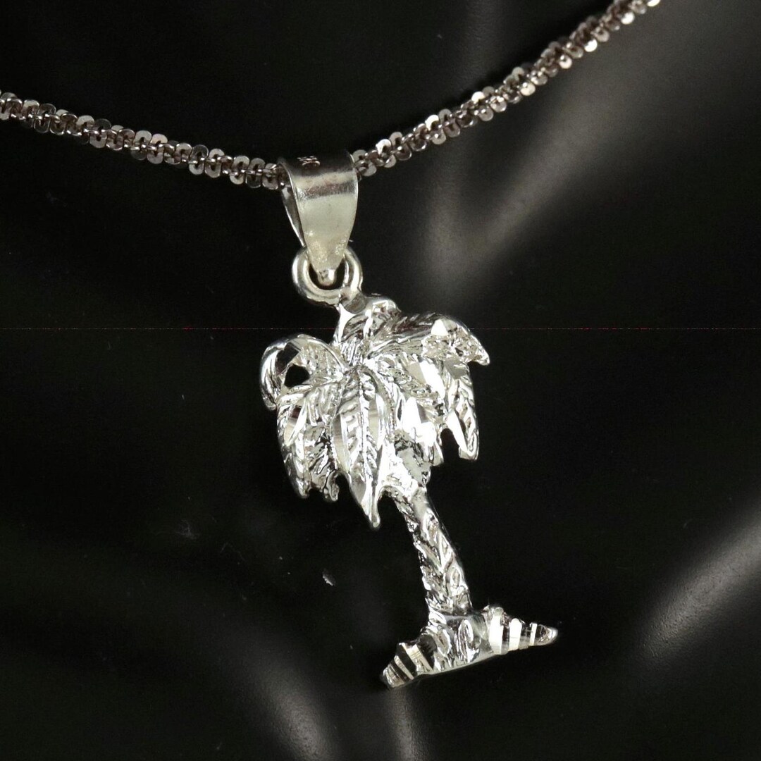 Silver Palm Tree Pendant 7/8" + 1/4" Bail .925 Sterling Diamond Cut ...