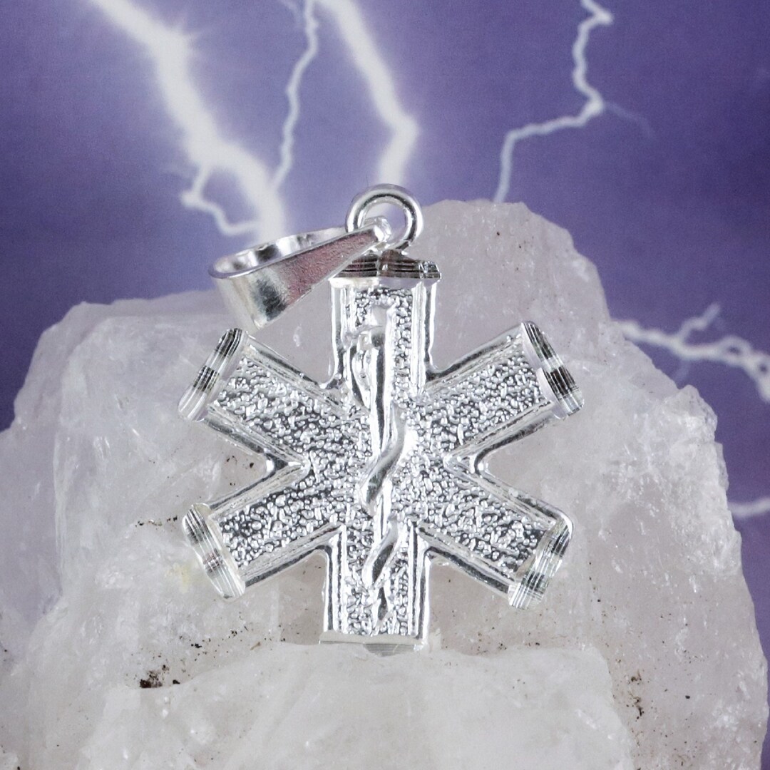 Sterling Silver Emergency Medical Symbol Charm 7/8" + 1/4" Bail Diamond ...