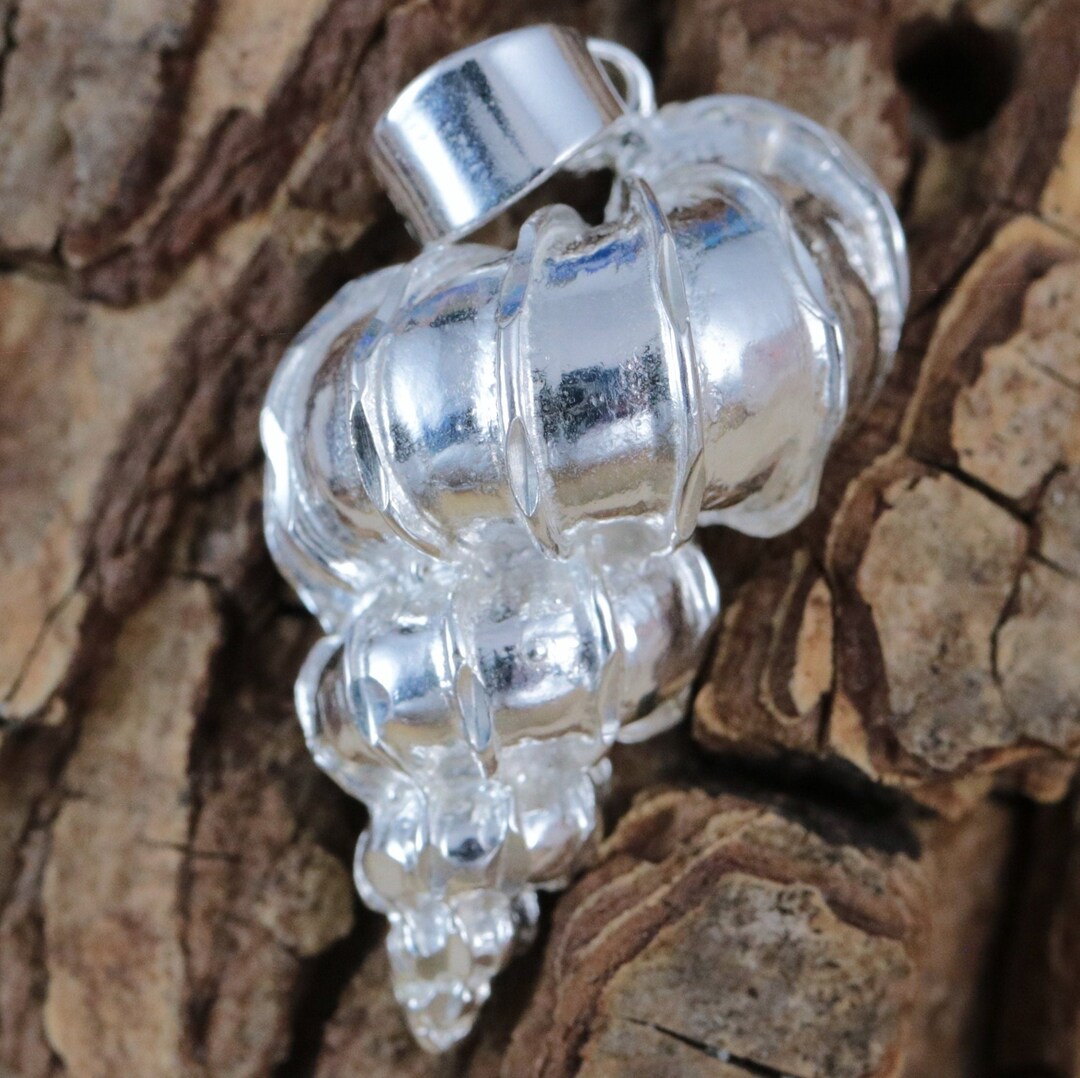 Silver Sea Shell Pendant. 1 1/4 Tall Diamond Cut .925 Sterling ...