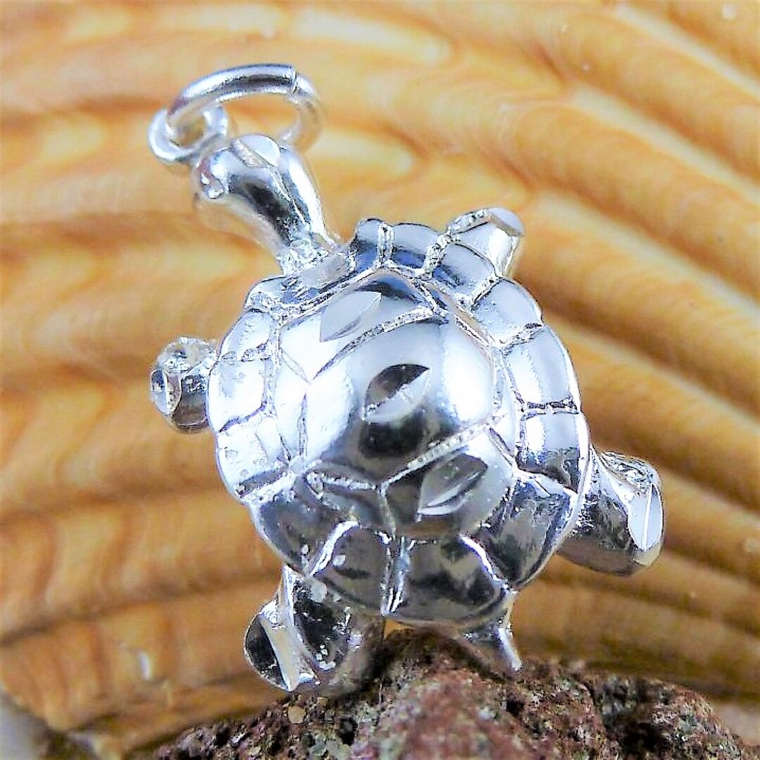 Silver Turtle Pendant, 1 1/8" Tall W/bail Diamond Cut .925 Sterling ...