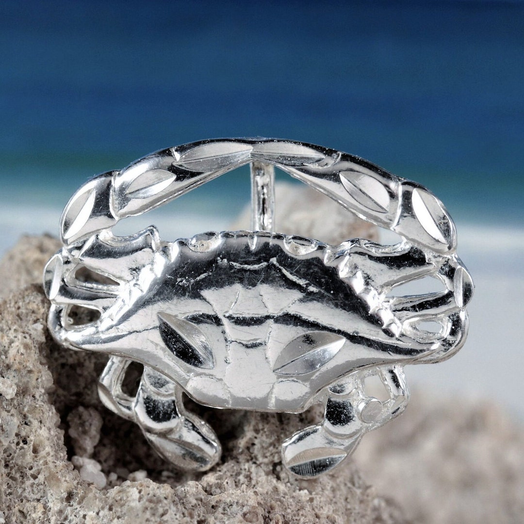 Silver Crab Pendant • 5/8" X 13/16" Wide Solid .925 Sterling Diamond ...