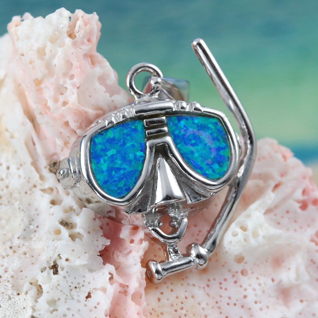 Silver Diver's Mask Pendant, 1" Long W/bail Rhodium Plate .925 Sterling ...