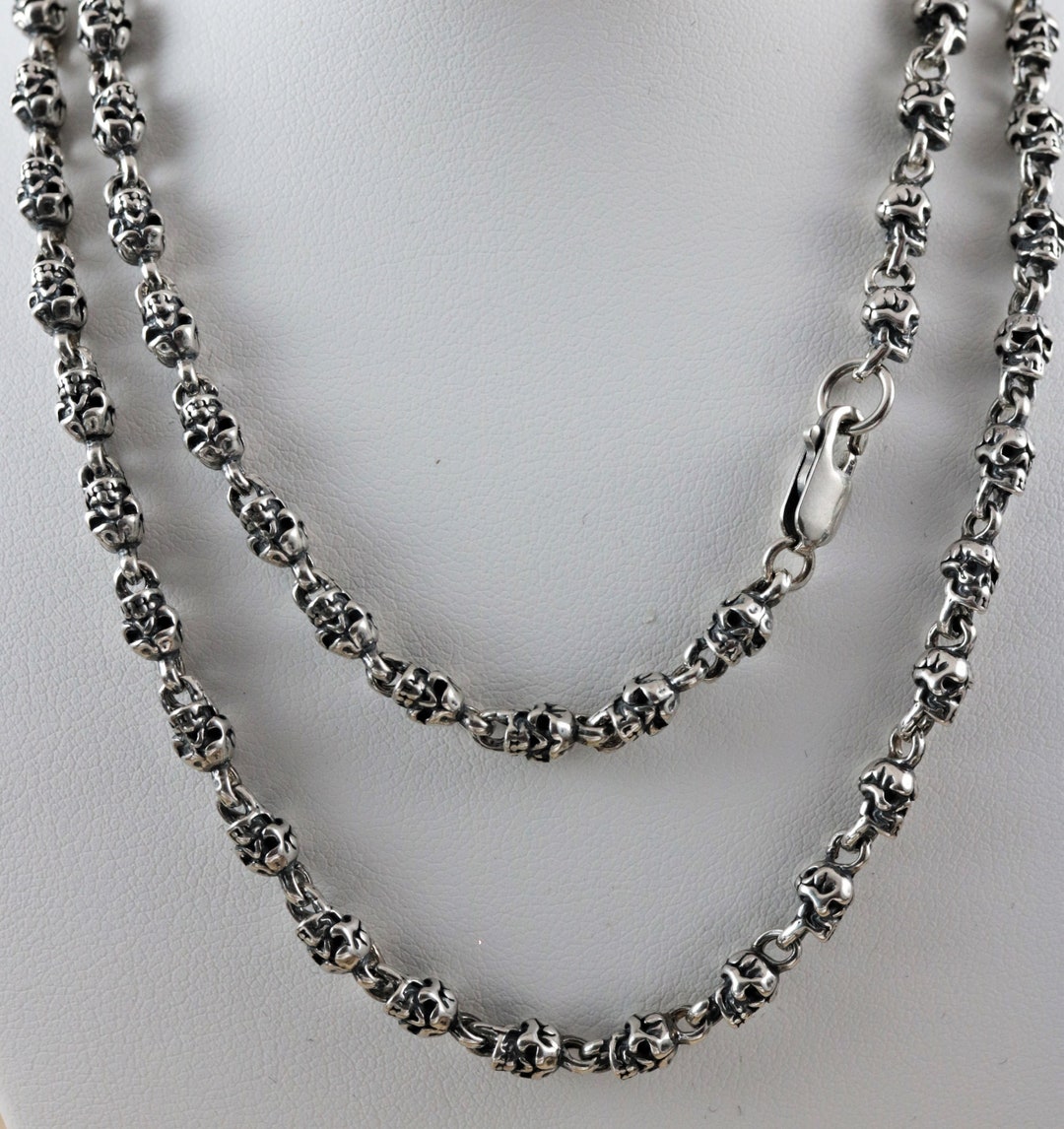Sterling Silver Oxidized Handmade Skull Chain. 4 Mm Wide X 4.5 Mm Long ...