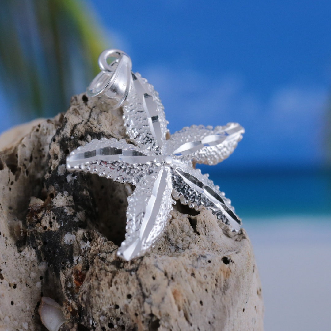 Silver Starfish Pendant, 1 3/16" Tall W/bail .925 Sterling Sea Life ...