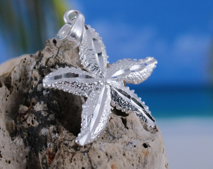 STAR FISH Starfish Solid Sterling Silver 925 Charm Pendant Nautical ...