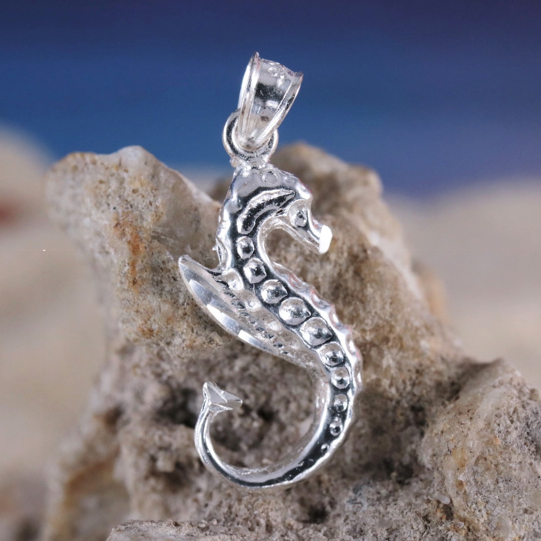 Silver Seahorse Pendant 3/4" + 1/4" Tall Bail Diamond Cut .925 Sterling ...