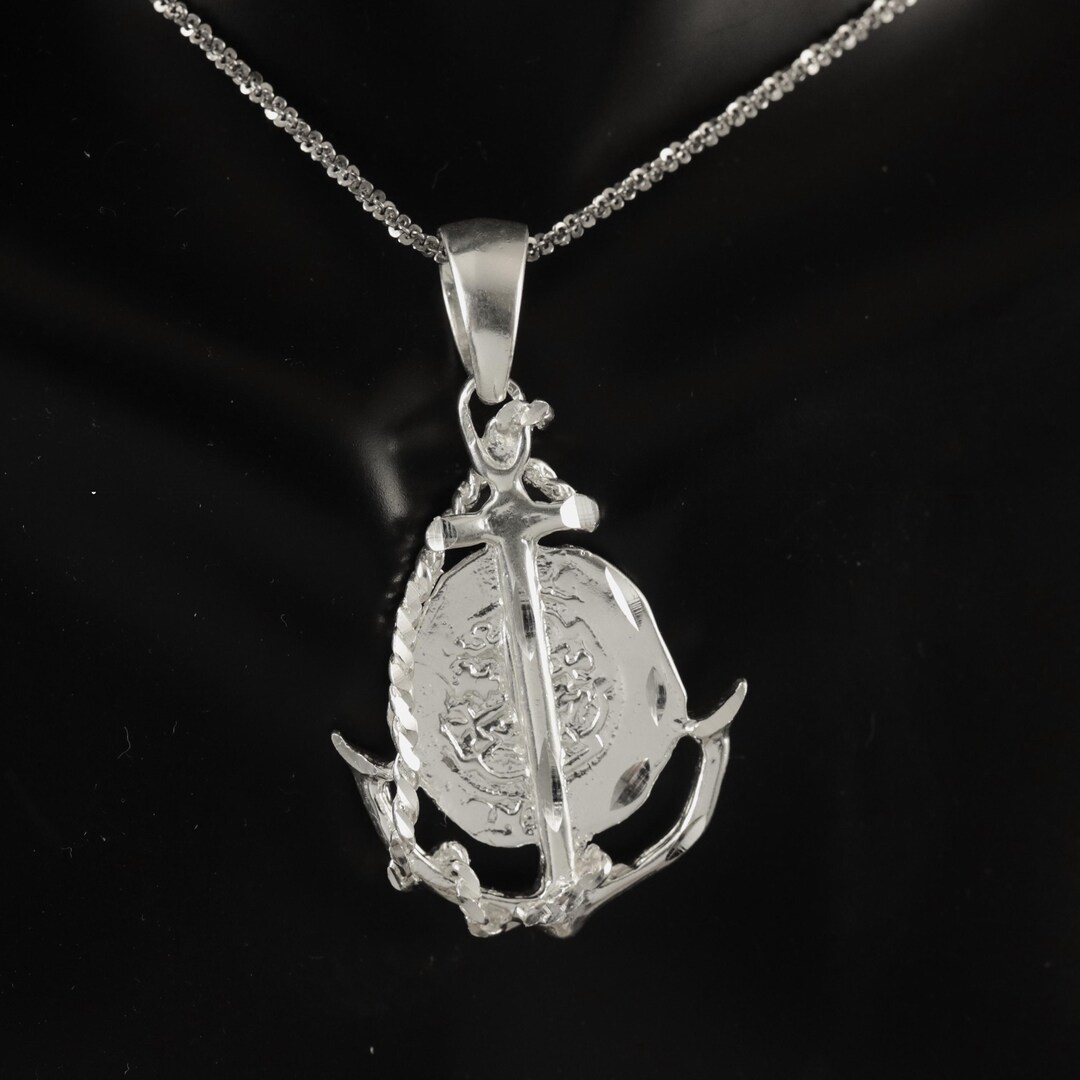 Silver Doubloon Anchor Pendant 1 1/2" + 1/4" Bail .925 Sterling Diamond ...