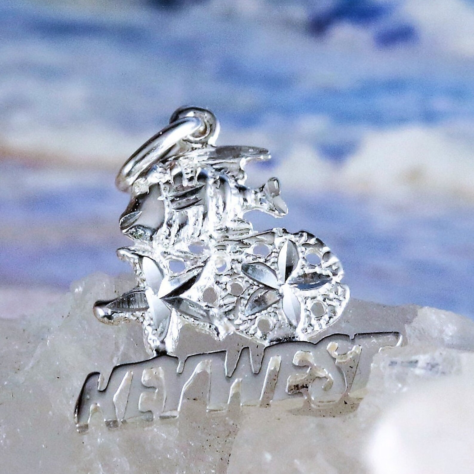 Sterling Key West Sea Life Charm. 3/4" + 1/4" Bail .925 Diamond Cut ...