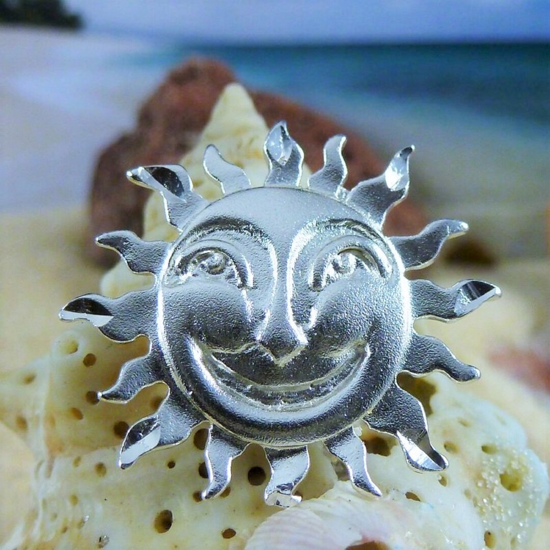 Sterling Silver Diamond Cut Smiling Sun Slide Pendant. - Etsy