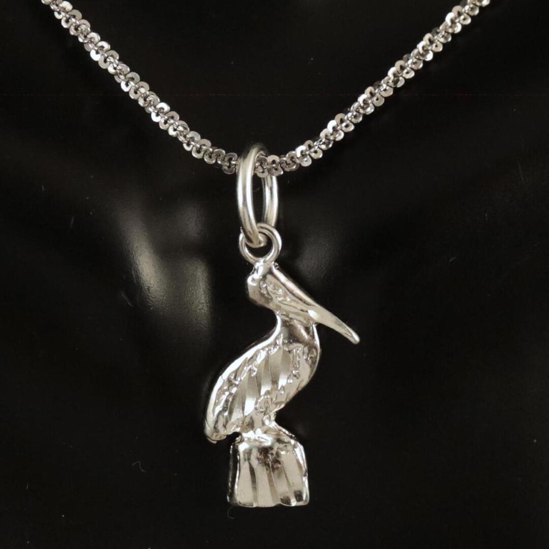 Silver Pelican Pendant. 3/4" Tall + 1/4" Bail Diamond Cut .925 Sterling ...