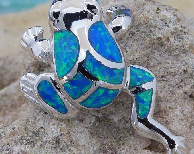 Frog Necklace, Sterling Silver Blue Opal Frog Pendant, Frog Charm ...