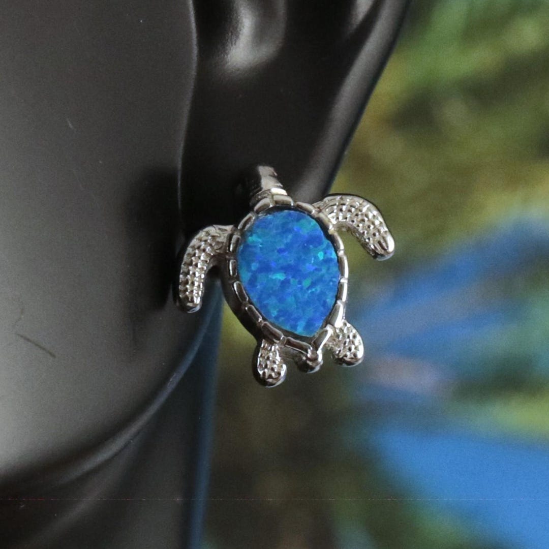 Silver Opal Sea Turtle Studs, 1/2" Tall, Rhodium Plated .925 Sterling ...