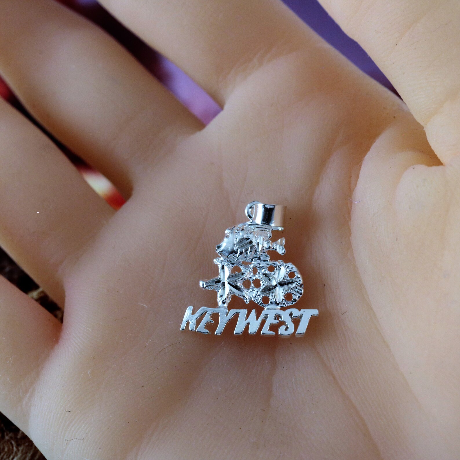 Sterling Key West Sea Life Charm. 3/4" + 1/4" Bail .925 Diamond Cut ...