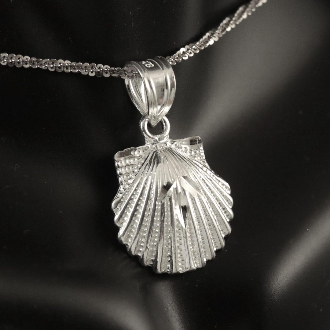 Sterling Silver Scallop Seashell Pendant, 3/4" Tall + 1/4" Long Bail ...