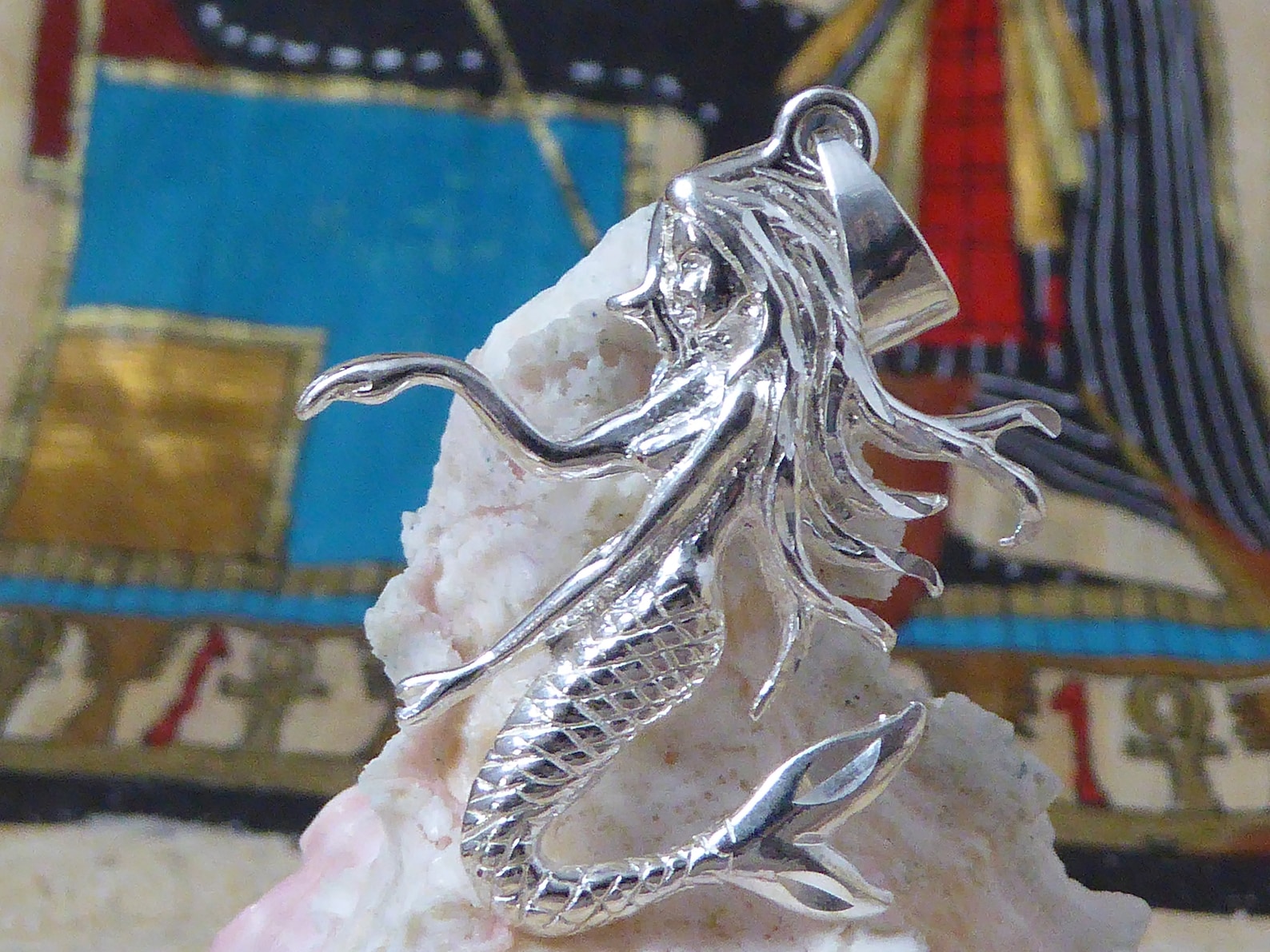 Sterling Silver Diamond Cut Mermaid Pendant, 1 1/8" Tall + 1/4" Bail ...