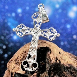 Sterling Silver, Diamond Cut, Cross Pendant: 1 3/8" Tall + 1/4" Bail - Etsy