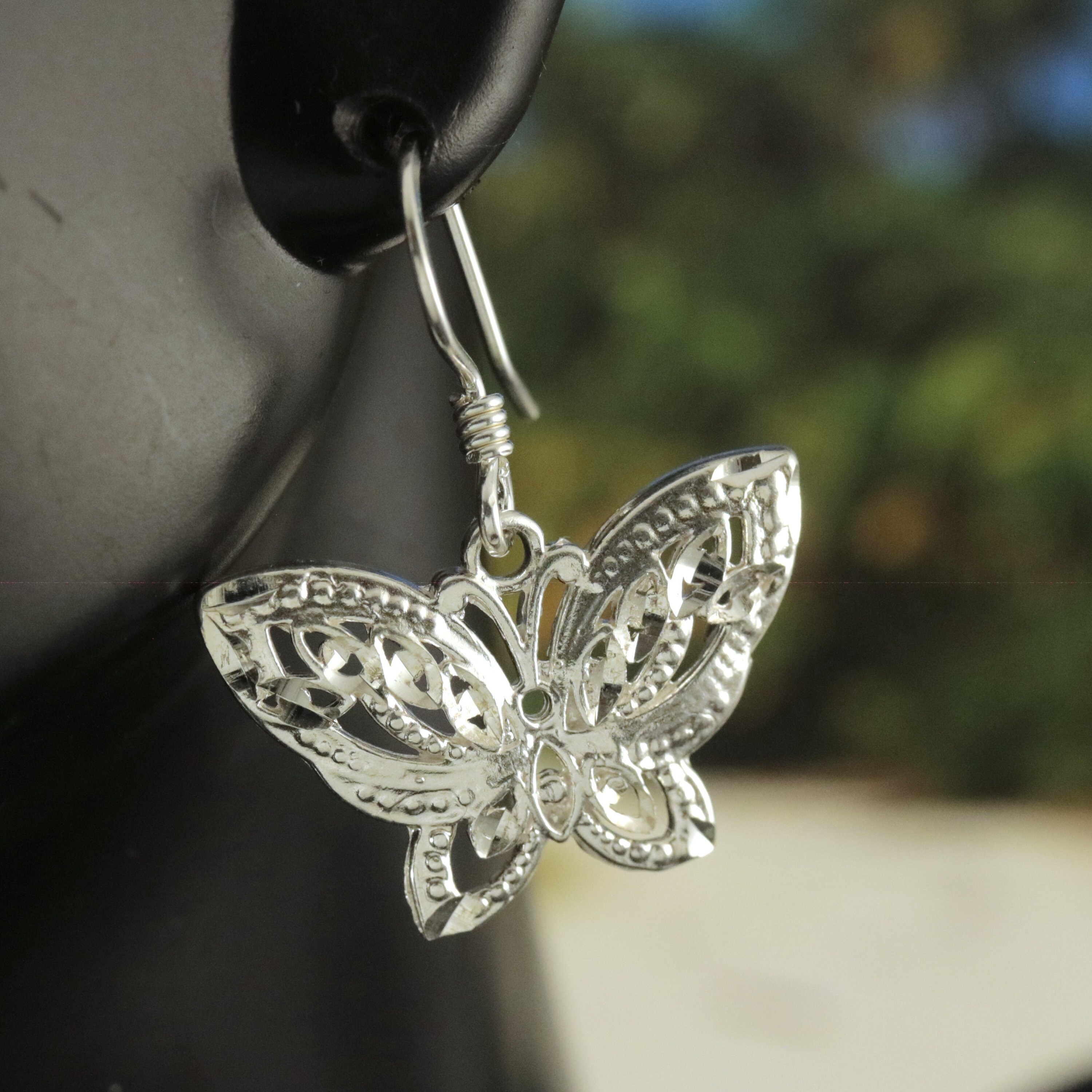 Sterling Silver Butterfly Earrings: 5/8" Tall + 5/8" Ear Wire Diamond ...