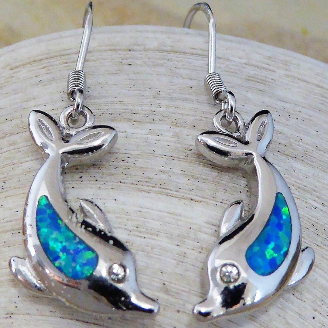 Silver Dolphin Earrings, 1 1/2 Long W/wire, .925 Sterling Rhodium ...