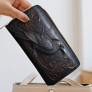 Gothic Crow Clutch Wallet: PU Leather Raven Wristlet - Etsy