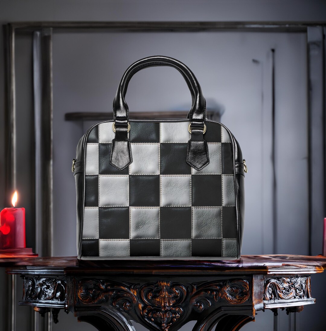 Checkered Shoulder Bag, Black White Handbag, Checkered Purse - Etsy