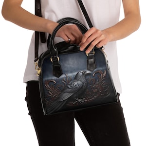 Gothic Crow Shoulder Bag: Vegan Leather Raven Print Purse - Etsy
