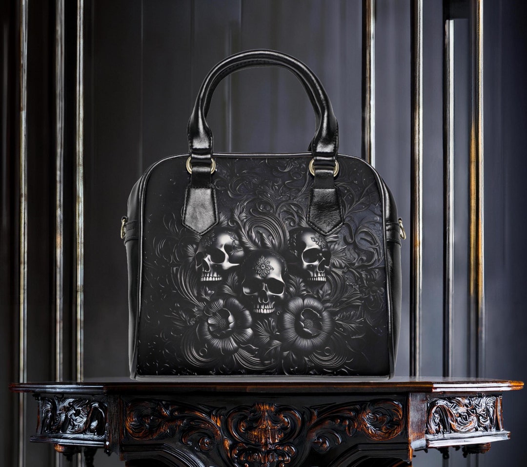 Skulls and Flowers PU Leather Handbag, Gothic Crossbody Tote - Etsy