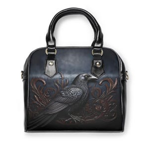 Gothic Crow Shoulder Bag: Vegan Leather Raven Print Purse - Etsy