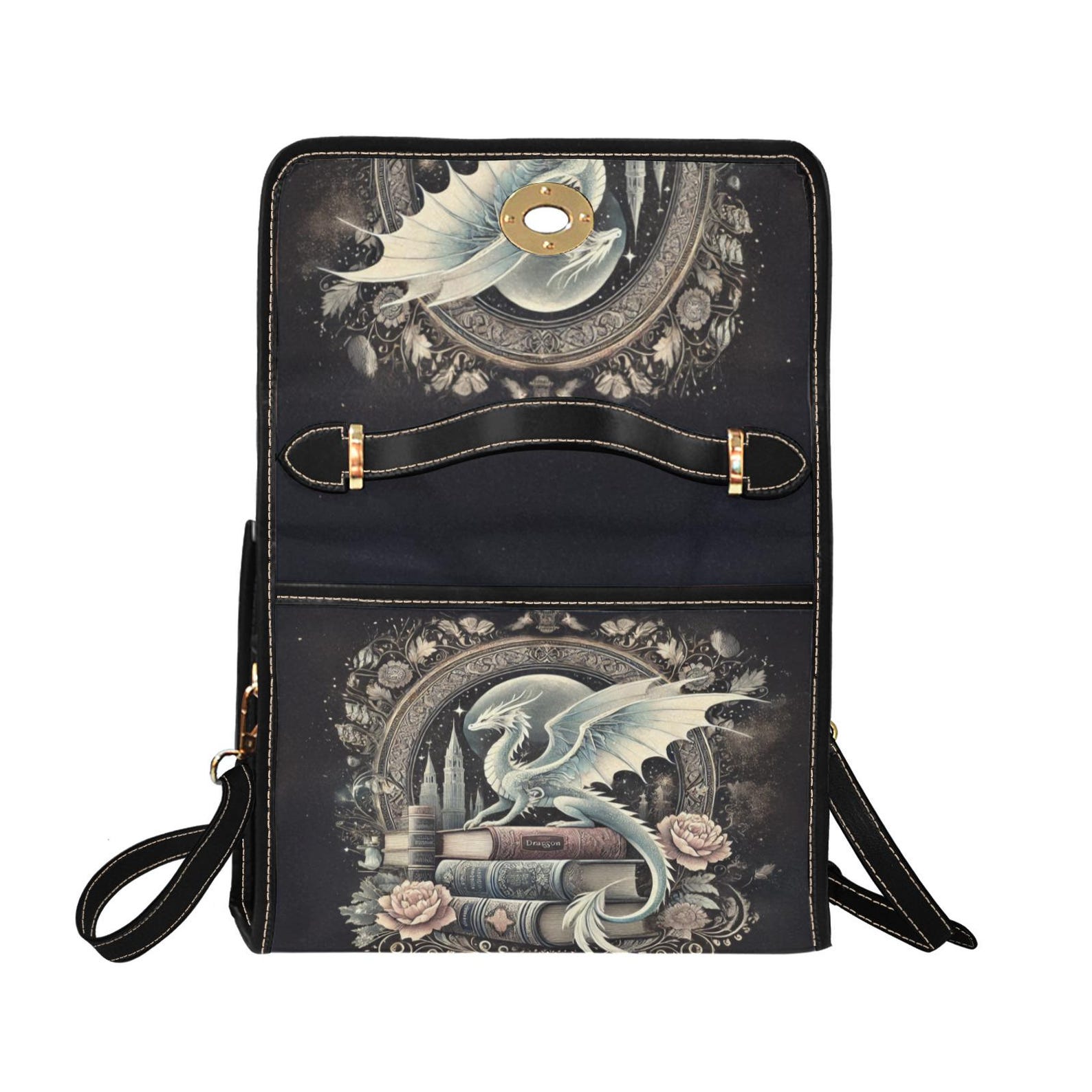Dragon Satchel Purse – Gothic Fantasy Handbag With Books & Roses ...