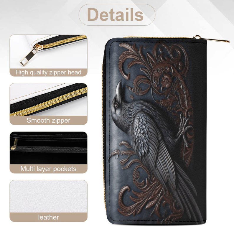 Gothic Crow Clutch Wallet: PU Leather Raven Wristlet - Etsy