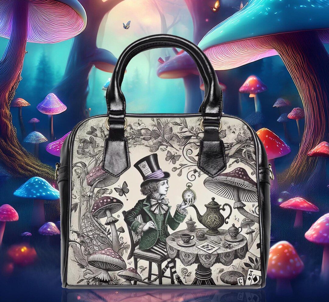 Alice in Wonderland Mad Hatter Purse, Whimsical Print Fashion Handbag ...