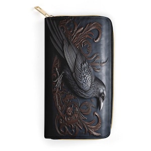 Gothic Crow Clutch Wallet: PU Leather Raven Wristlet - Etsy