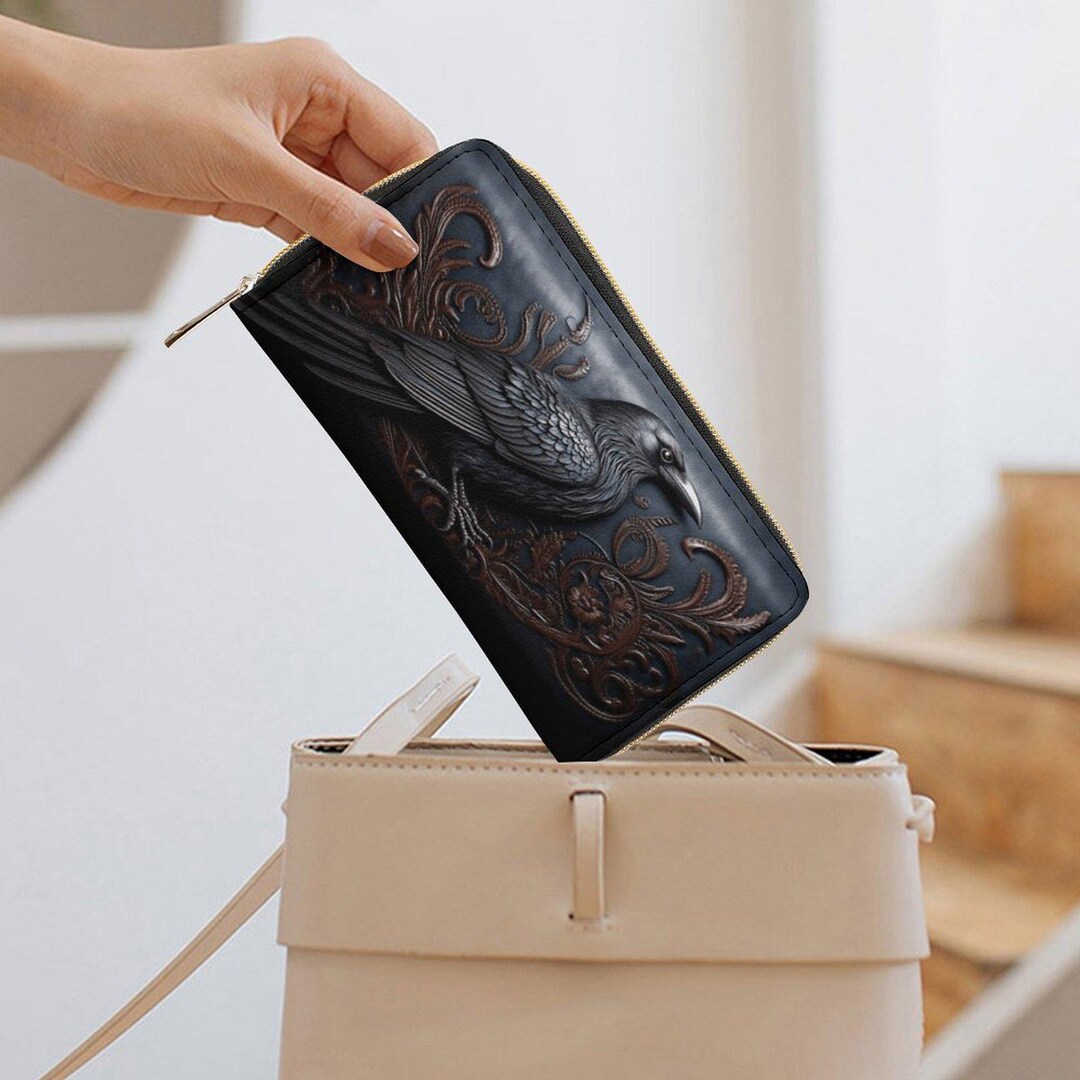 Gothic Crow Clutch Wallet: PU Leather Raven Wristlet - Etsy