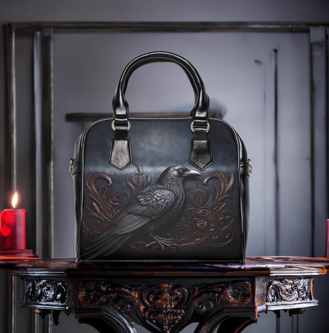 Gothic Crow Shoulder Bag: Vegan Leather Raven Print Purse - Etsy