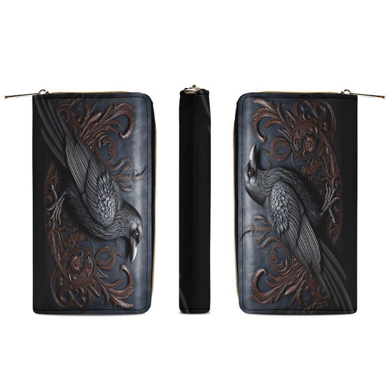 Gothic Crow Clutch Wallet: PU Leather Raven Wristlet - Etsy