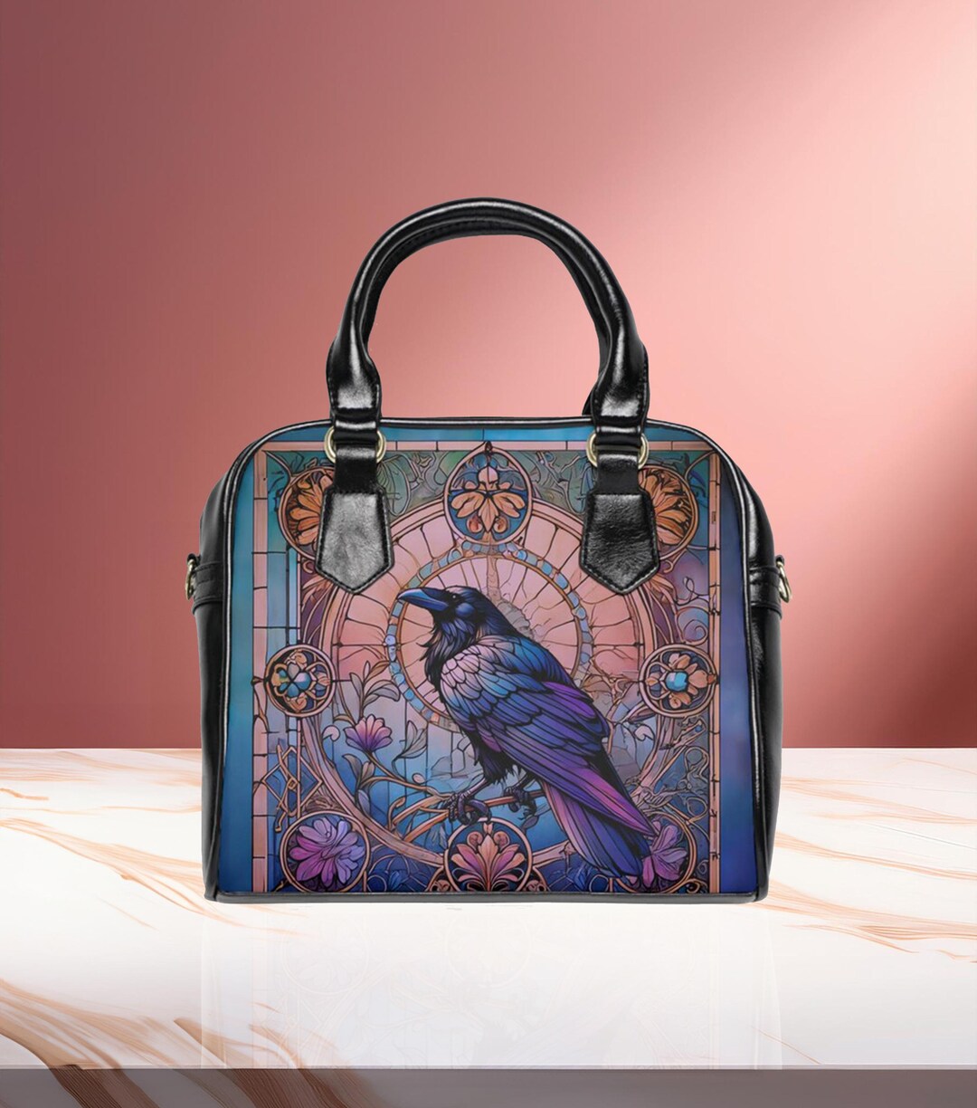 Shoulder Handbag, Raven Stain Glass Design - Gothic Fashion, Witchy Bag ...