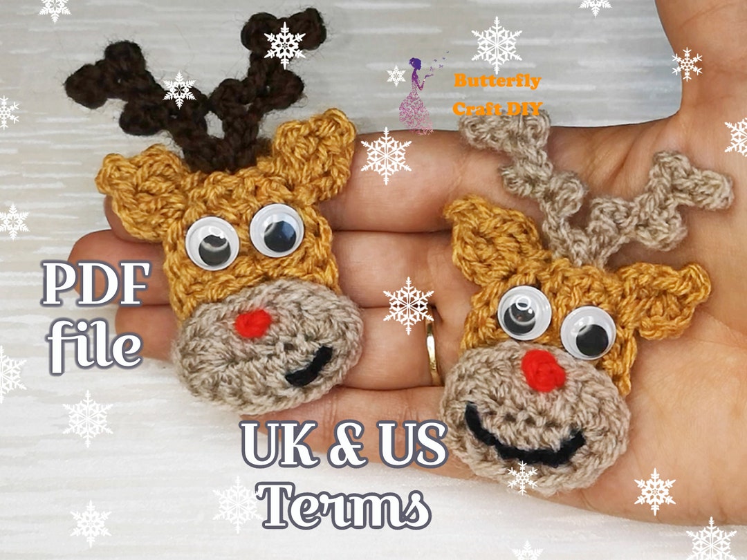 PDF Pattern Reindeer Crochet Christmas Applique for Baby Booties Scarf ...