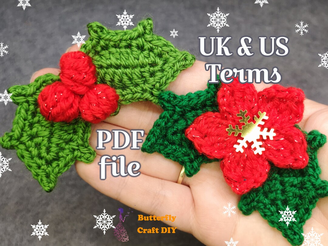 Crochet Holly Leaves With Berries and Poinsettia Pattern PDF File ...