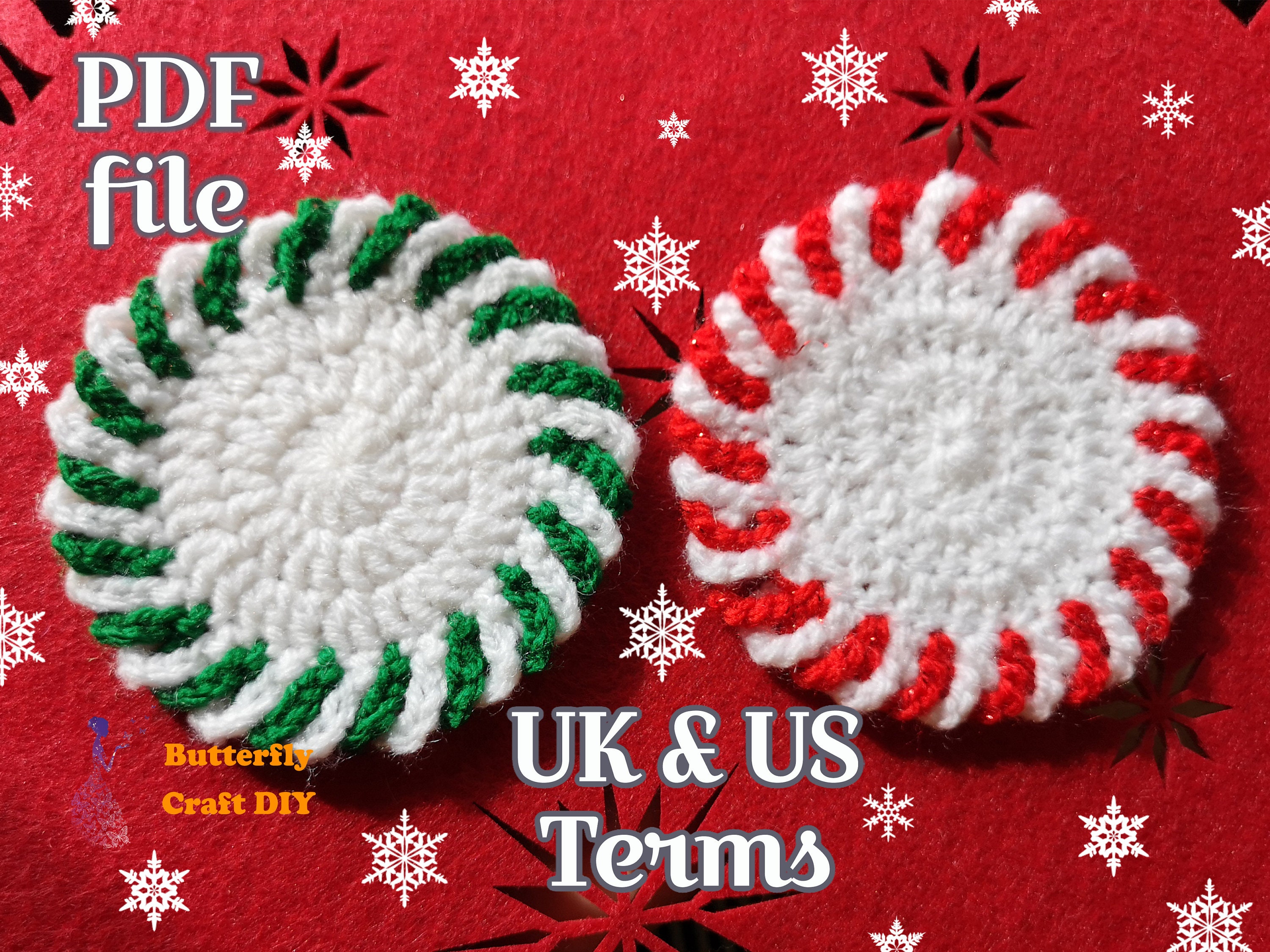 PDF Pattern Crochet Christmas Coaster, Christmas Peppermint Coaster ...