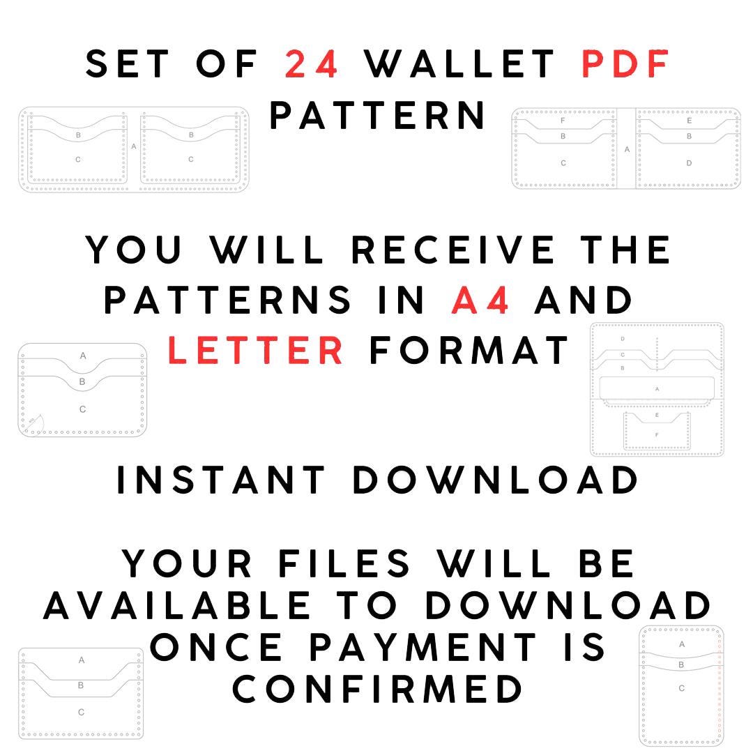 24 Leather Wallet PDF Patterns, Wallet Pattern Bundle Includes: Long ...