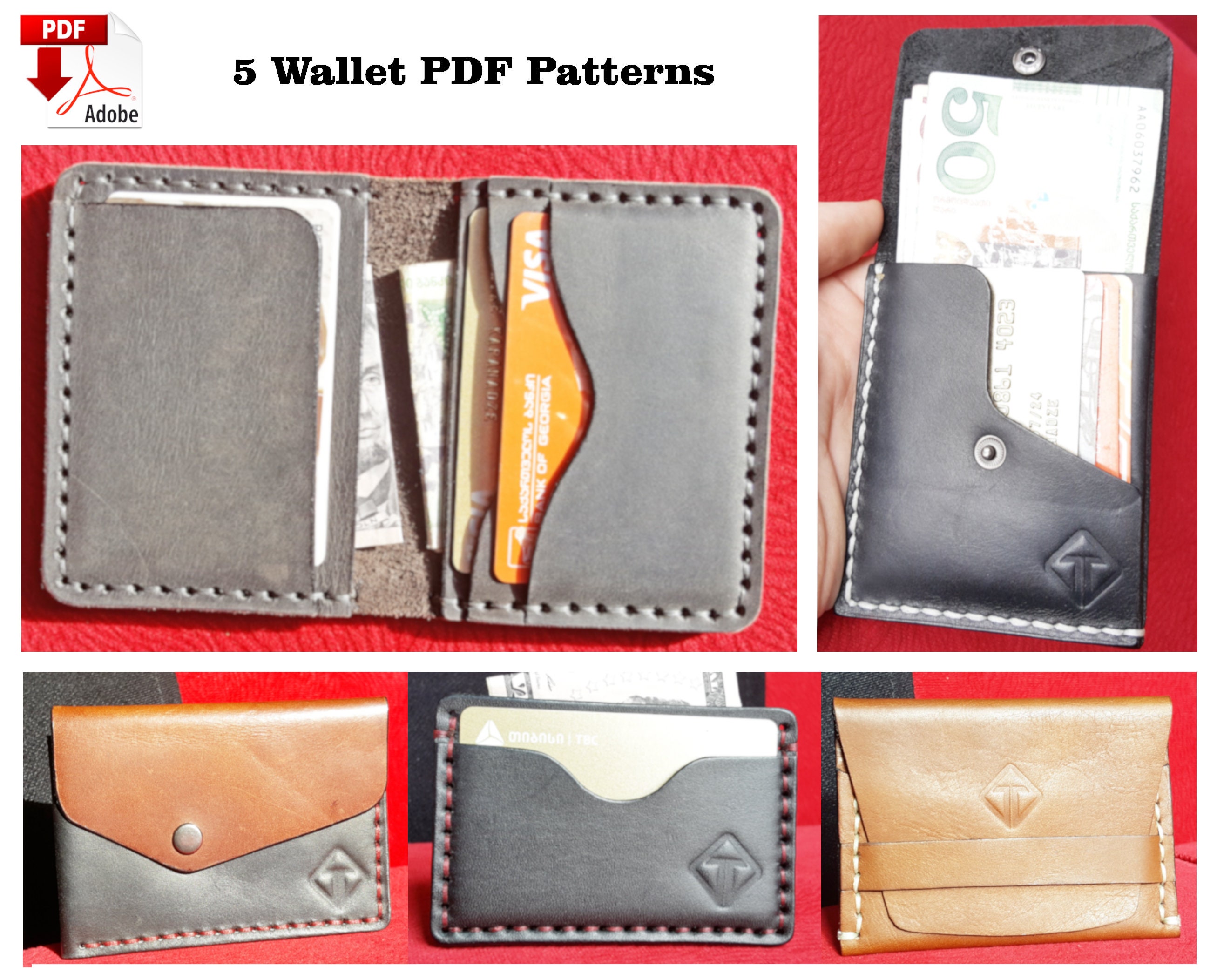 Set of 5 Wallet PDF Patterns Wallet Pattern Minimalist - Etsy