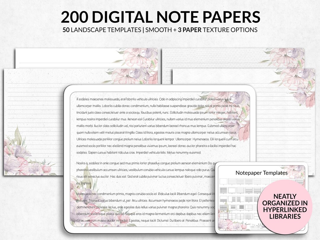 Digital Notepaper Templates, Landscape Digital Notebook Paper, Digital ...
