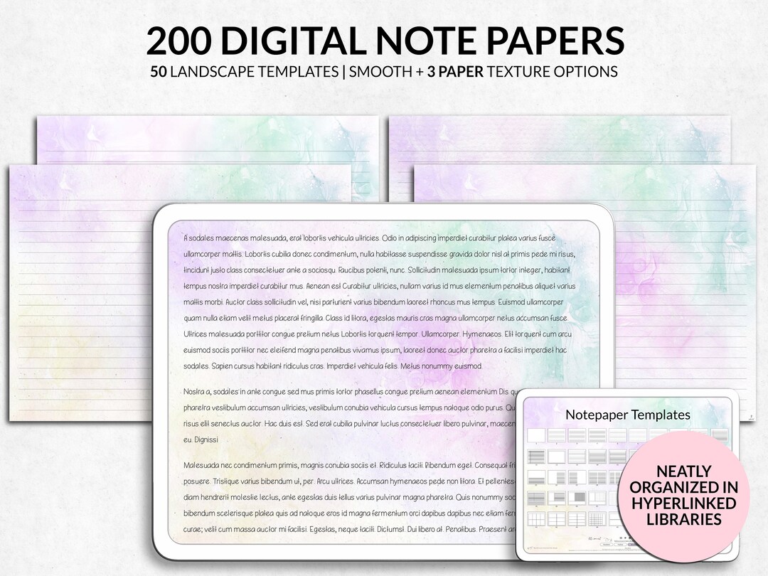 Digital Notes Paper, Landscape Digital Notebook Paper, Digital Note ...