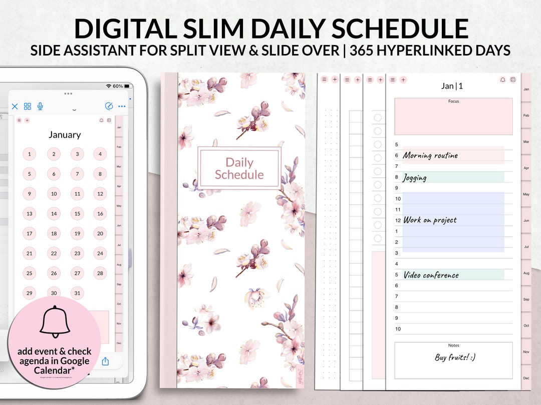 Split Screen Digital Daily Schedule, Slim Digital Planner, Digital Planner Sidekick Widget ...